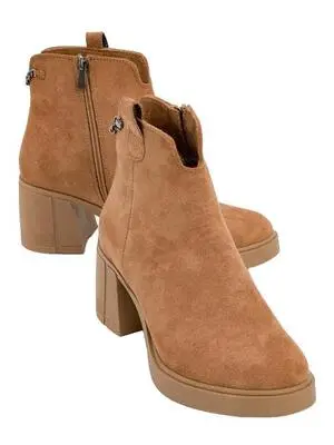 PROLOGUE SHOES Mier Chunky Boots - Cognac Suede Faux Leather