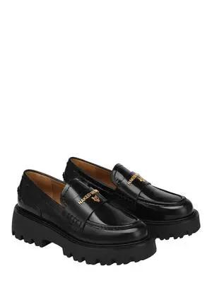 NAKED WOLFE Flawed Leather Loafers With Metal Saddle Trim - Black