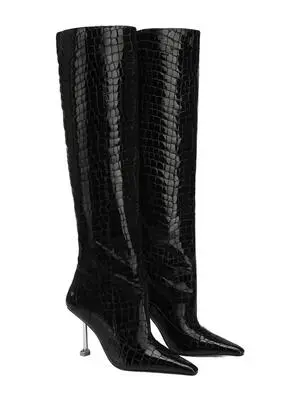 NAKED WOLFE Texas Croc Patent Leather Boots - Black