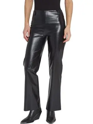 Lyssé Amara Flare Faux Leather Pants - Black Wicker Texture