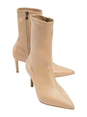 PROLOGUE SHOES Thalin Zip Stiletto Boots Beige Faux Leather