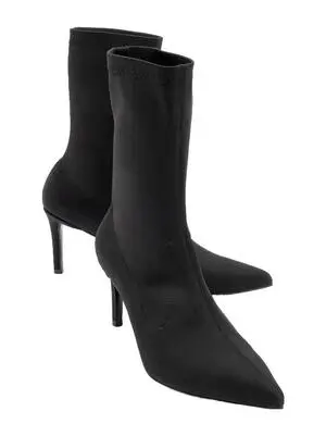 PROLOGUE SHOES Thalin Zip Stiletto Boots Black Stretch Faux Leather