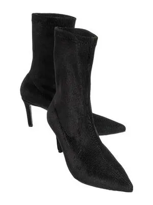 PROLOGUE SHOES Thalin Zip Stiletto Boots Black Velvet Faux Leather