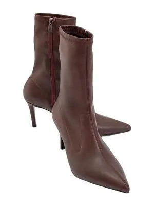 PROLOGUE SHOES Thalin Zip Stiletto Boots - Dark Burgundy Faux Leather