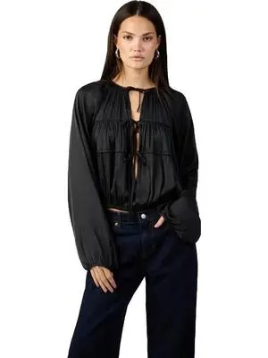 WeWoreWhat Cocoon Sleeve Front Tie Top - Black