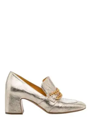 MADISON MAISON Mid Heel Loafer With Chain - Gold/silver