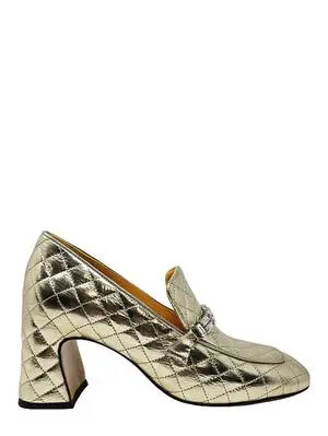 MADISON MAISON Md100 Quilted Jeweled Heel Loafer - Gold