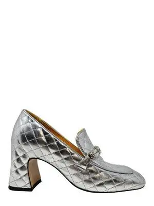 MADISON MAISON MD100 Quilted Jeweled Heel Loafer Silver