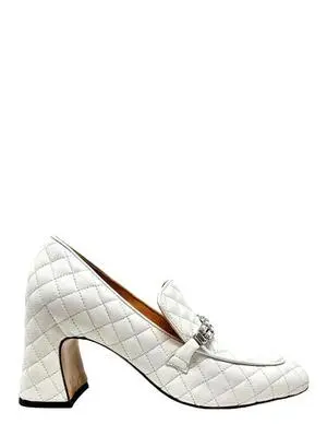 MADISON MAISON Md100 Quilted Jeweled Heel Loafer - White