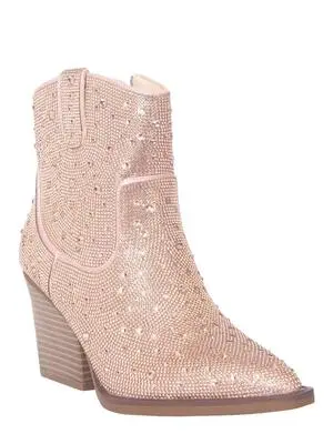 LAUREN LORRAINE Dale Rhinestone Ankle Boots Rose Gold