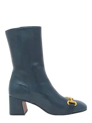 MADISON MAISON Back Stripe Horse Bit Buckle Boots - Teal