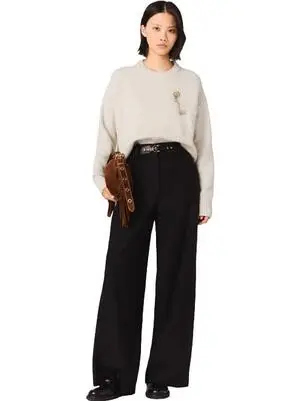 Maje Wide-leg Suit Trousers With Leather-effect Buckle - Black