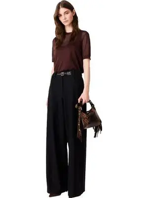 Maje Wide-leg Suit Trousers With Leather-effect Buckle - Black