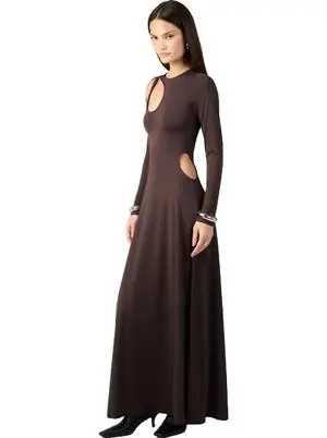 WeWoreWhat Cut Out Long Sleeve Maxi Dress - Dark Brown