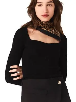 Maje Rib Knit Sweetheart Neckline Top - Black
