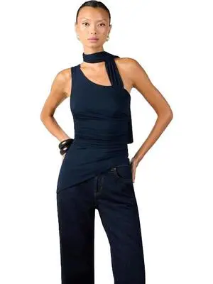 WeWoreWhat One-shoulder Draped Top - Navy