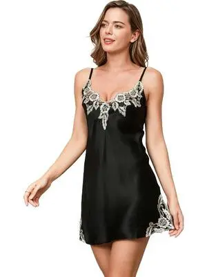SILKSILKY Pure Silk Spaghetti Strap Mini Nightgown - Black
