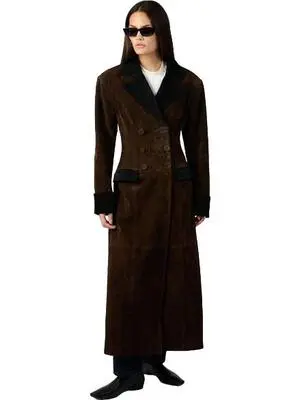 WeWoreWhat Double-breasted Suede Coat - Chocolte Brw/bk