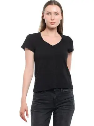 WILT CLOTHING Slim Deep V-Neck Rib Back Tee Black