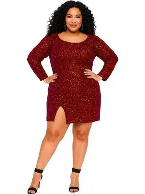 SYDNEY'S CLOSET Long Sleeve Sequin Cocktail Dress - Ruby