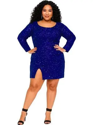 SYDNEY'S CLOSET Long Sleeve Sequin Cocktail Dress - Sapphire