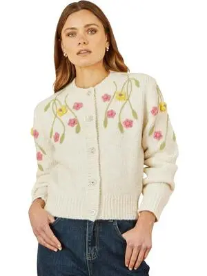 YUMI Hand-Embroidered Floral Cardigan