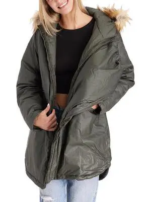 MODERN ETERNITY 3-in-1 Maternity Parka With Faux Fur Trim - Khaki Green