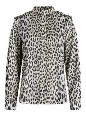 CALLAS MILANO Mika Cheetah Print Band-collar Shirt - Natural