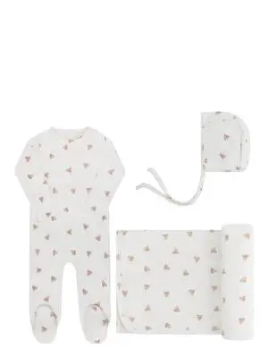 ELY'S & CO. Velour Leaf Pattern Take Me Home Set Ivory/girl