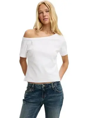 COTTON ON Arlie Asymmetric Short Sleeve Top - White
