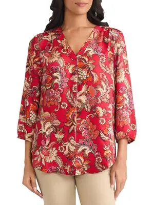 Jones New York Floral Top - Deep Rouge Multi