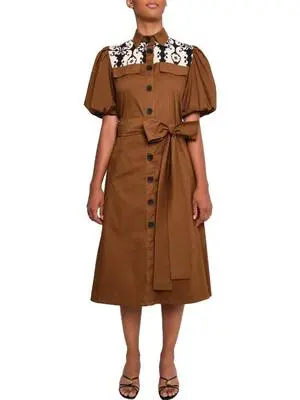 THE LULO PROJECT Pompon Contrast Shirtdress - Chocolate 18