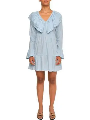 THE LULO PROJECT Wings Of The West Floral Long Sleeve Stretch Cotton Dress - Baby Blue