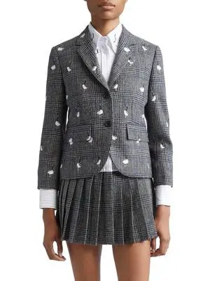 Thom Browne Prince Of Wales Hunting Goose Fit Sport Coat - Medium Grey