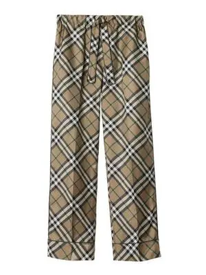Burberry Check Silk Pyjama Trousers - Linden Beige