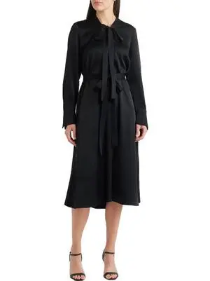 Kobi Halperin Bambi Tie-waist Long-sleeve Satin Dress - Black