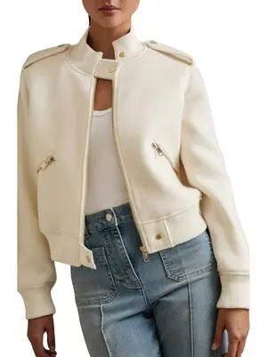 REISS Cleo Wool Bomber Jacket - Cream