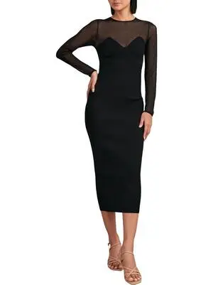 REISS Lila Mixed Media Long Sleeve Dress - Black