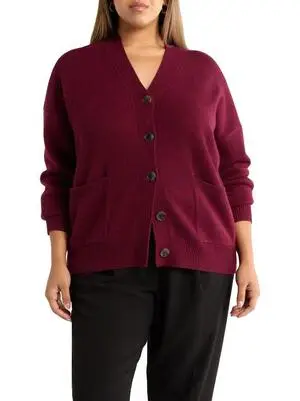 Nordstrom Wool And Cashmere Boyfriend Cardigan - Burgundy Field