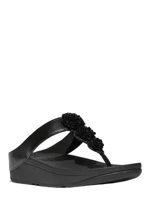 Fitflop Fino Beadie-button Metallic Toe-post Sandals - Metallic Black