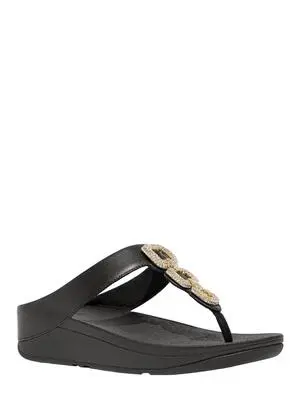 Fitflop Fino Crystal-chain Leather Toe-post Sandals - Black