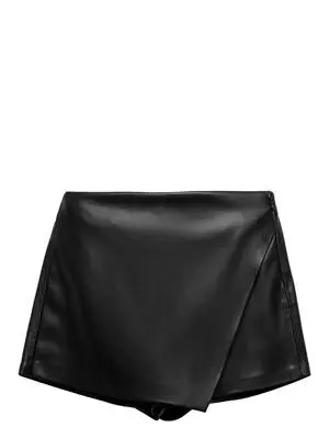 Mango Faux Leather Wrap Skort - Black