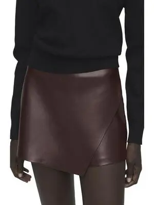 Mango Faux Leather Wrap Skort - Chocolate
