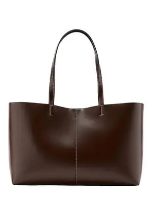 Mango Faux Leather Shopper Tote - Brown