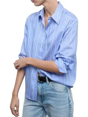 Mango Striped Button-up Shirt - Blue