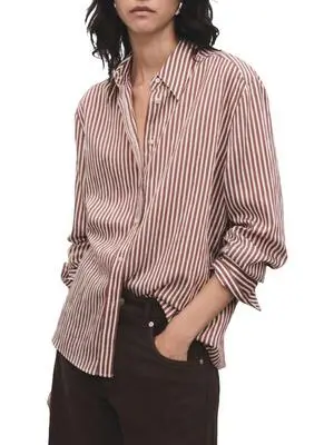 Mango Striped Button-up Shirt - Brown