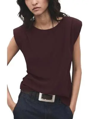 Mango Ruched Strong Shoulder Top Chocolate