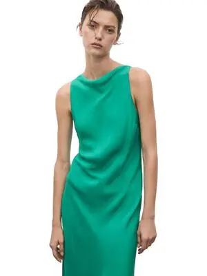 Mango Sleeveless Satin Cocktail Dress - Green