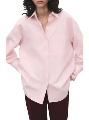 Mango Oversized Button-up Shirt - Pastel Pink