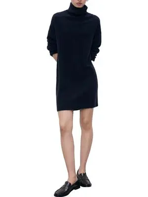 Mango Long Sleeve Turtleneck Sweater Dress Dark Navy